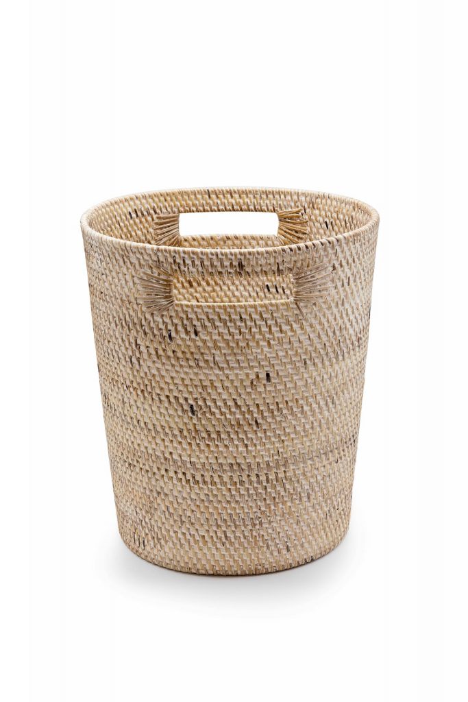 White-Washed Rattan Wastepaper Basket Handles Style Guide